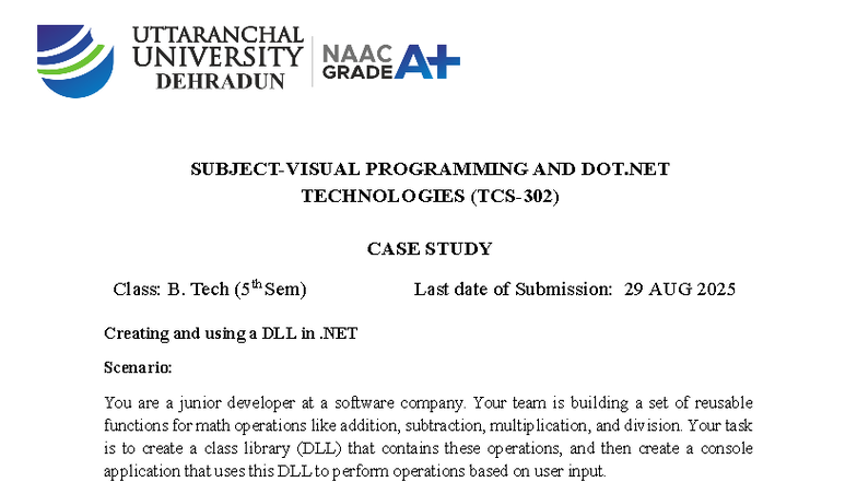 TCS-302 Case Study: Creating a DLL for Math Operations - Studocu