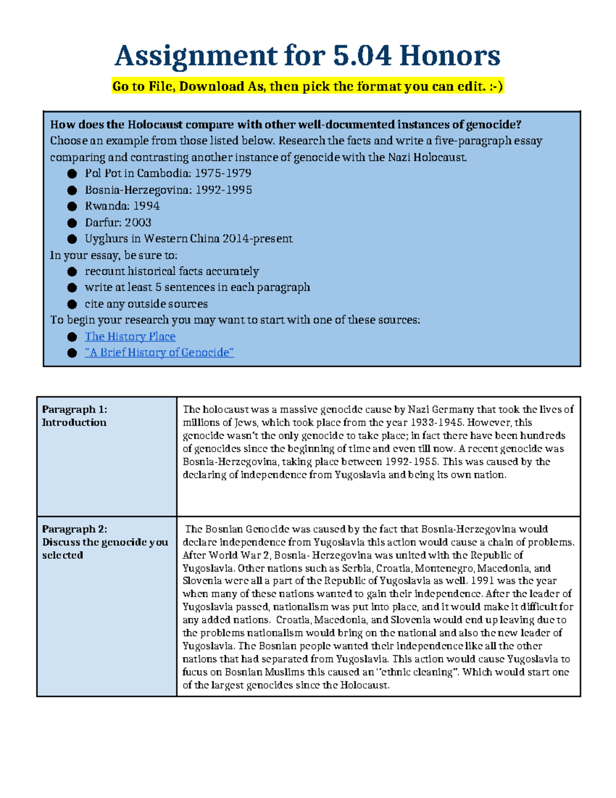 USH 5.04H - Comparative Genocide Essay Assignment: Holocaust vs. Bosnia ...