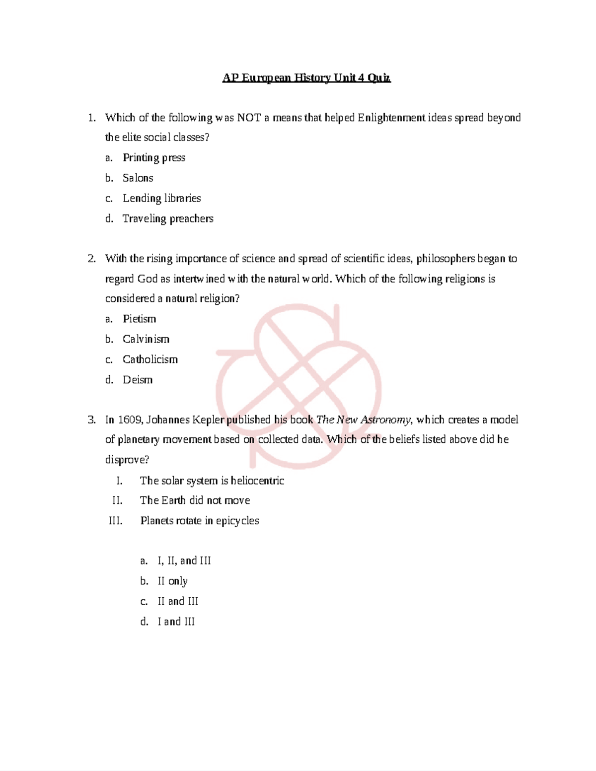 AP European History Unit 4 Quiz: Key Concepts and Questions - Studocu