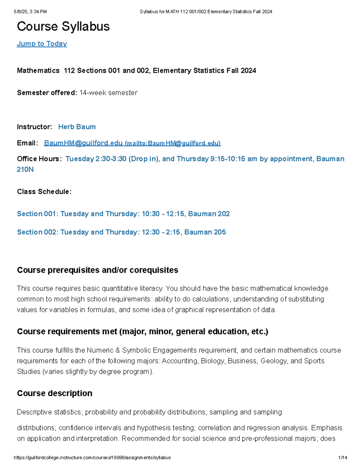 Syllabus for MATH 112: Elementary Statistics Sections 001 & 002 Fall ...