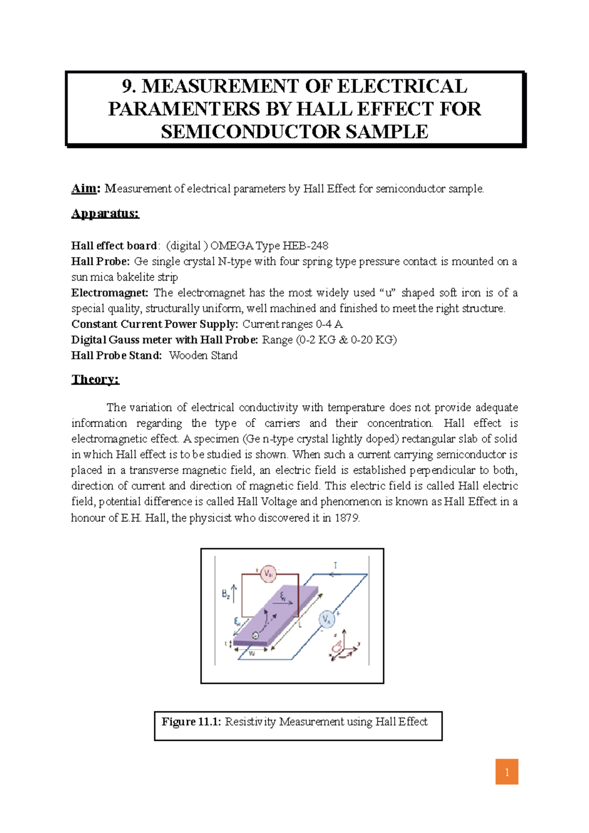 Measurement of Electrical Parameters by Hall Effect in Semiconductors - Studocu