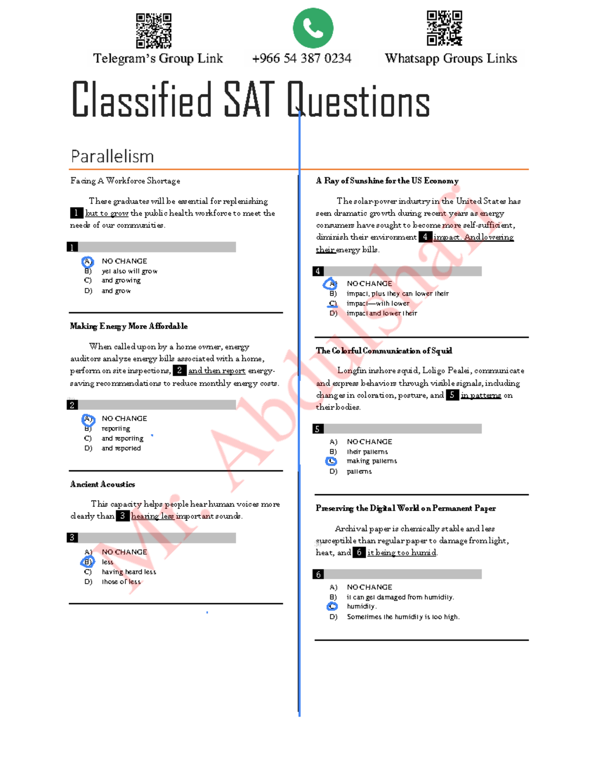 Classified SAT Questions (Parallelism) - Group Link 54 387 0234 - Studocu