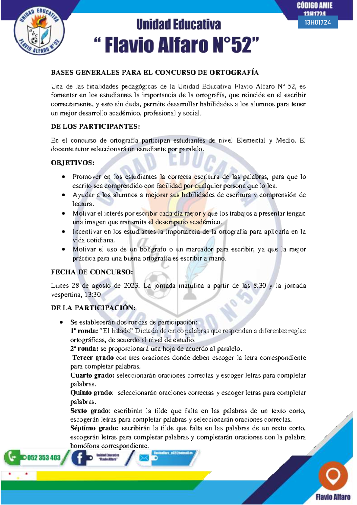 Bases del Concurso de Ortografía 13H: Reglas y Objetivos 2023 - Studocu