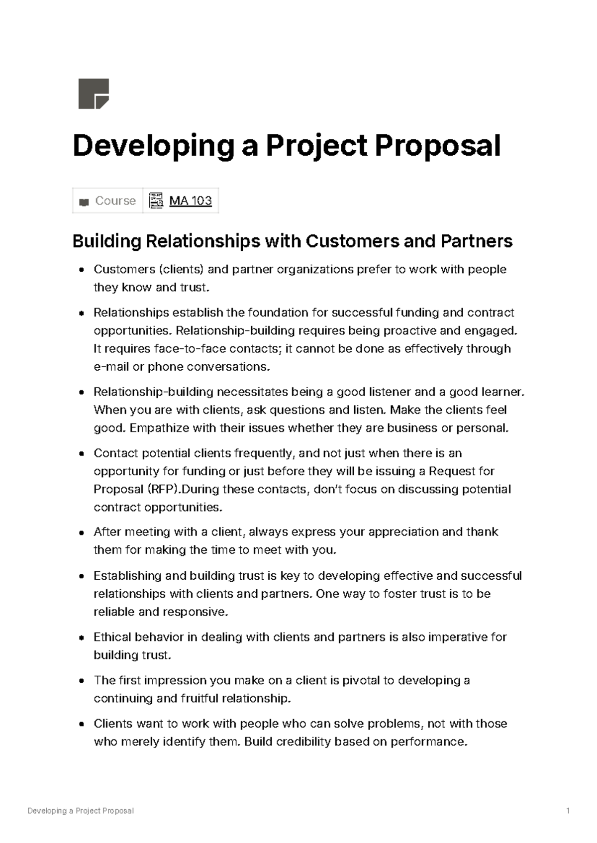 Module 3 Developing a Project Proposal - Developing a Project Proposal ...