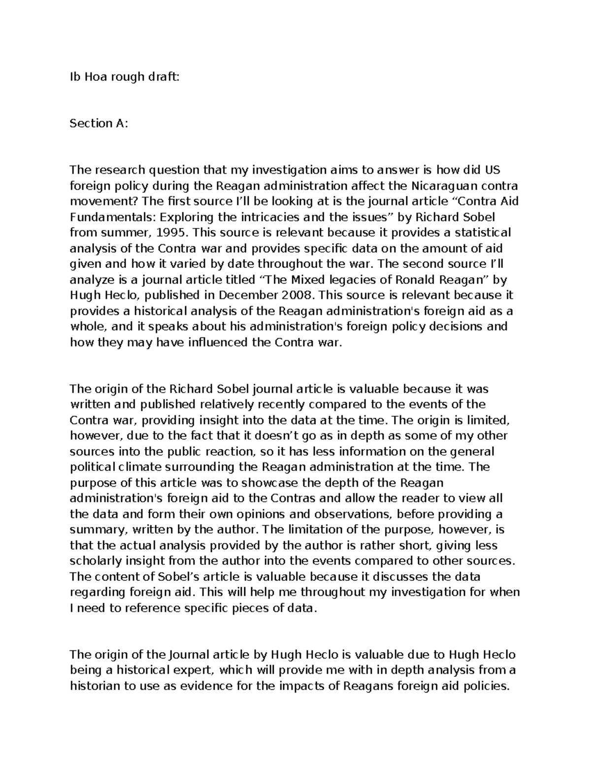 Ib Hoa Rough Draft: US Foreign Policy & the Nicaraguan Contra Movement ...