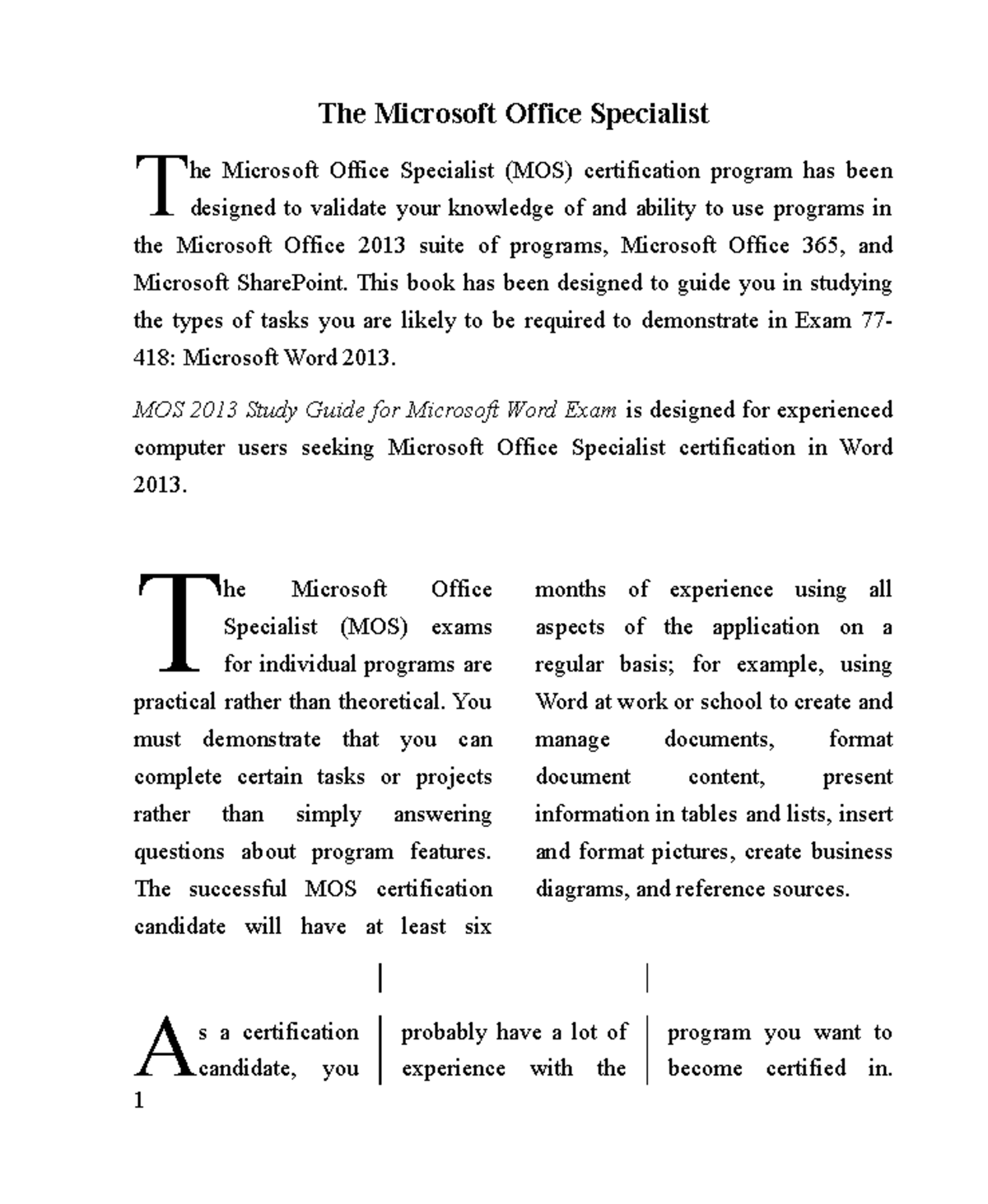 MOS 2013 Study Guide for Microsoft Word Exam 77418 - Studocu