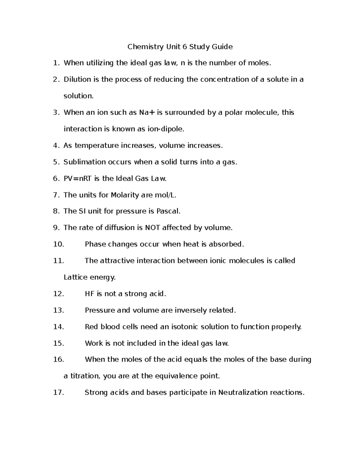 Chemistry Unit 6 Quiz6 Quiz - Chemistry Unit 6 Study Guide When ...