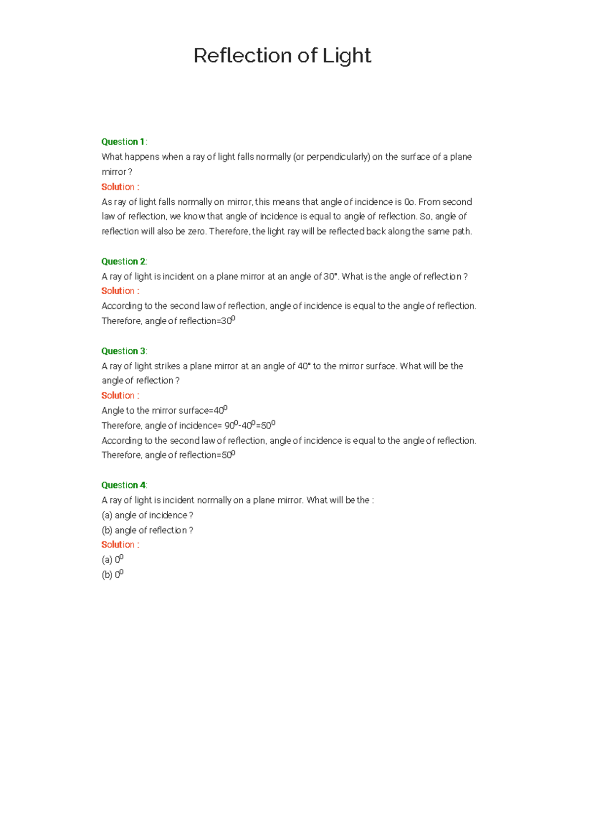 Chapter 4: Reflection of Light - Class 10 Physics Notes - Studocu