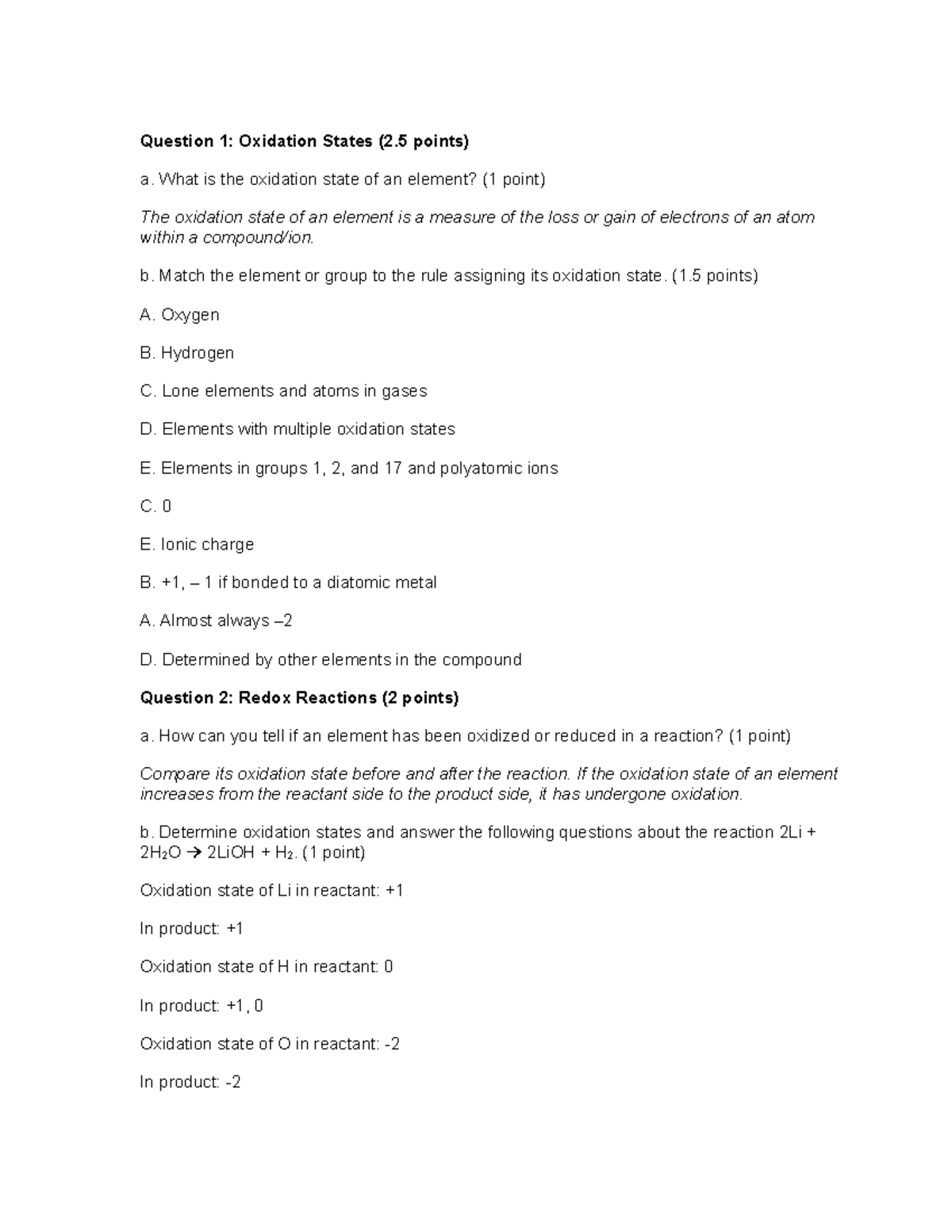 5.3.5 Practice - CHEM - Question 1: Oxidation States (2 points) a. What ...