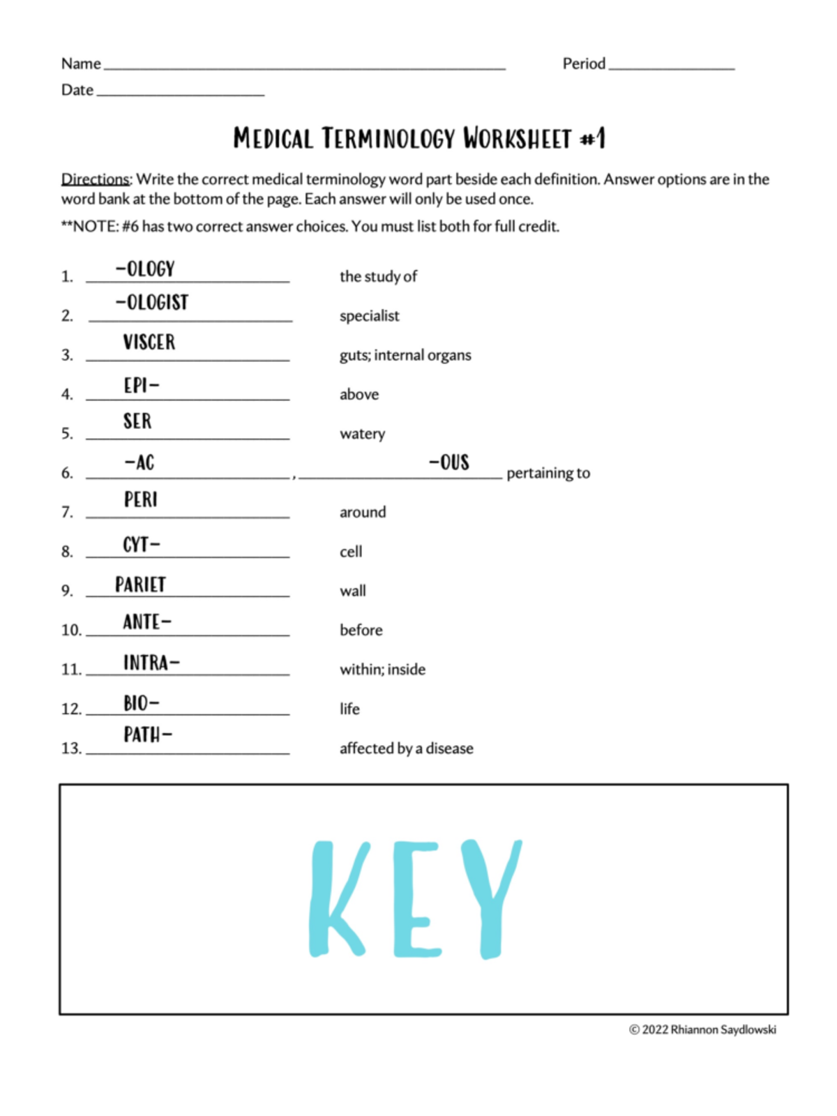 Medical Terminology #1 - Worksheet Answer Key - Studocu