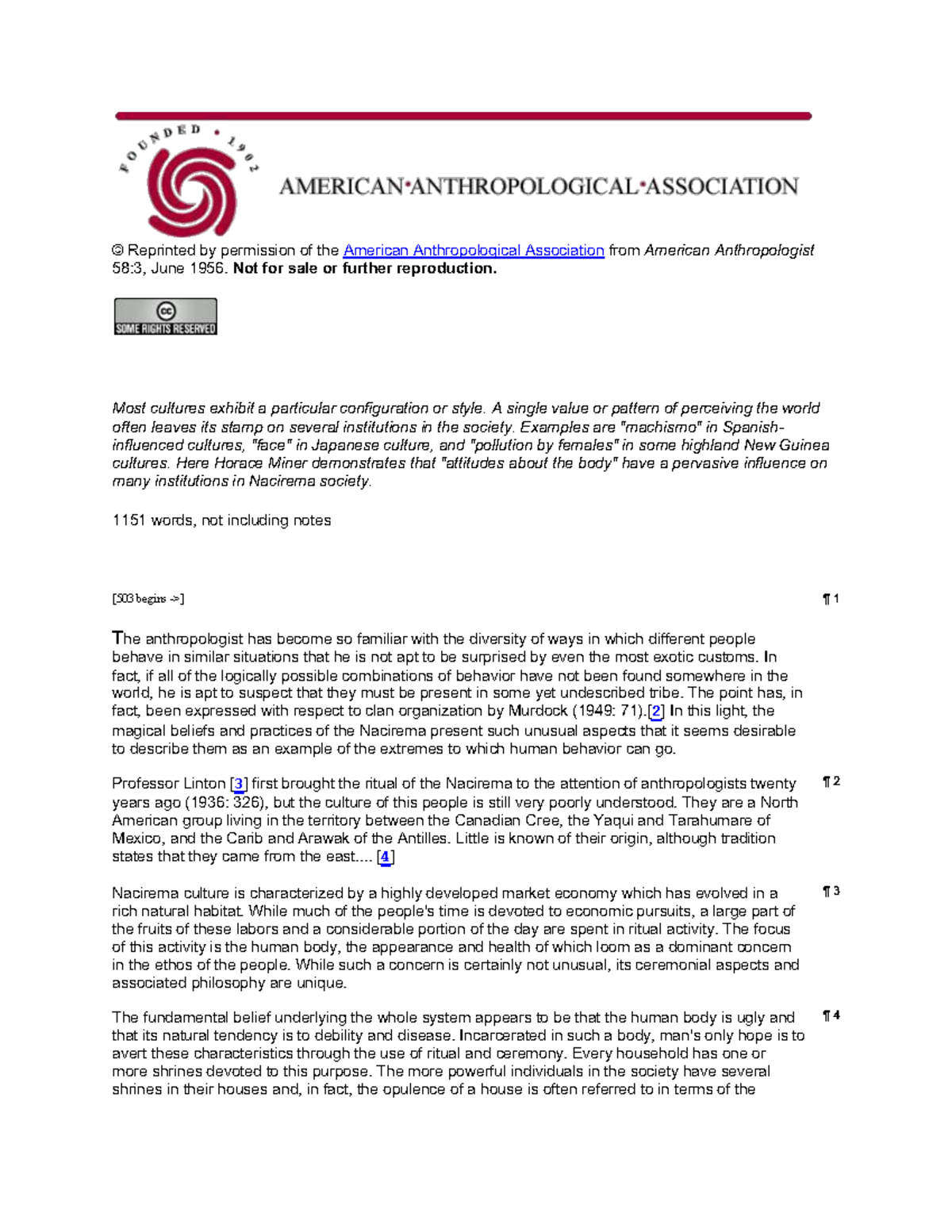 Body Rituals of the Nacirema: An Anthro Study (Anthropology 101) - Studocu