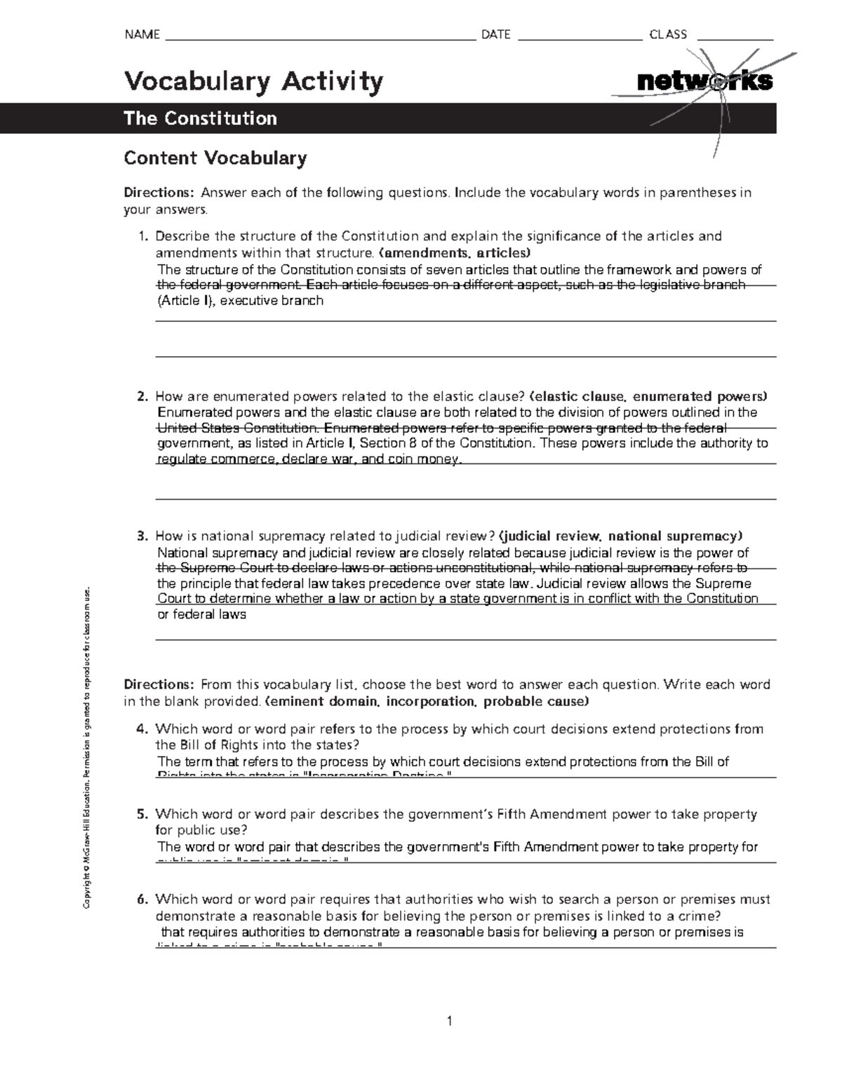 Vocabulary Activity: The Constitution - kLUIA 3 - Final Exam Prep - Studocu