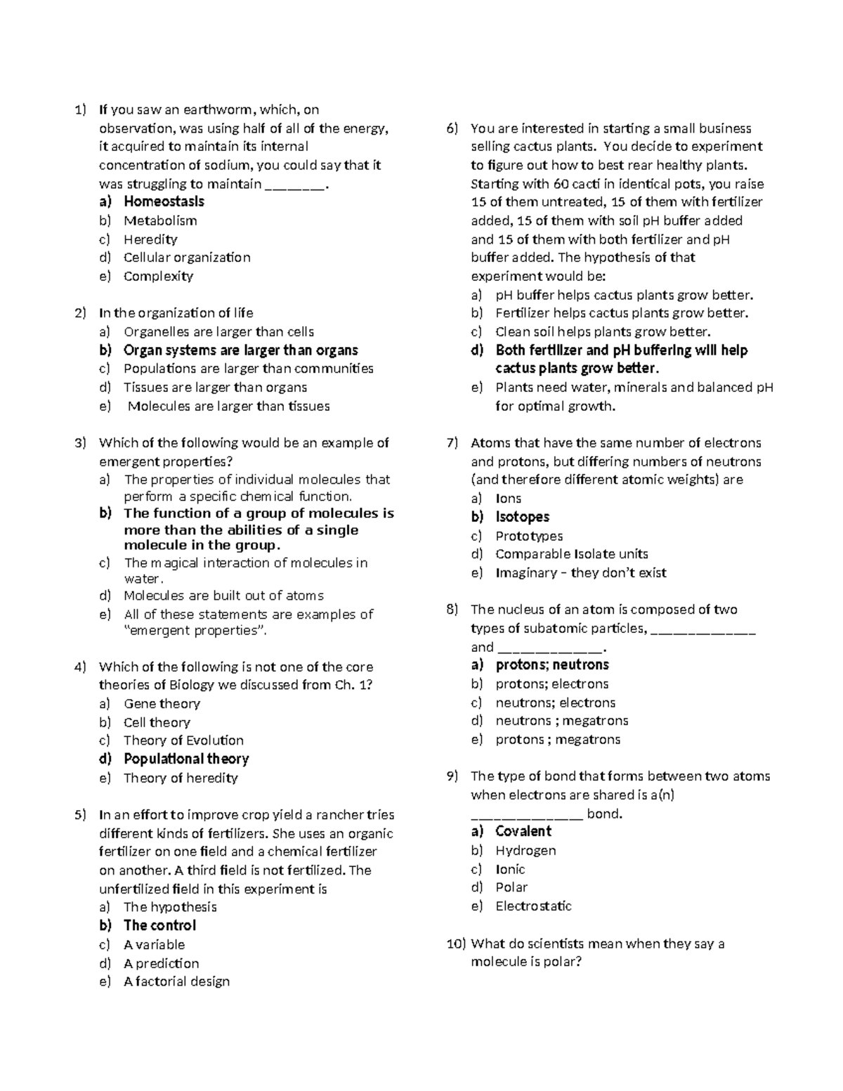 Biology Concepts Review & Practice Questions for AP Bio - Studocu
