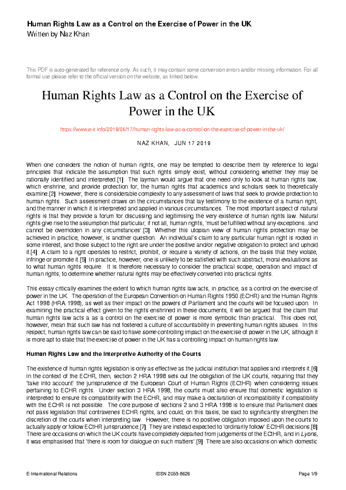 Human Rights Law's Role in Controlling Power in the UK: A Critical ...