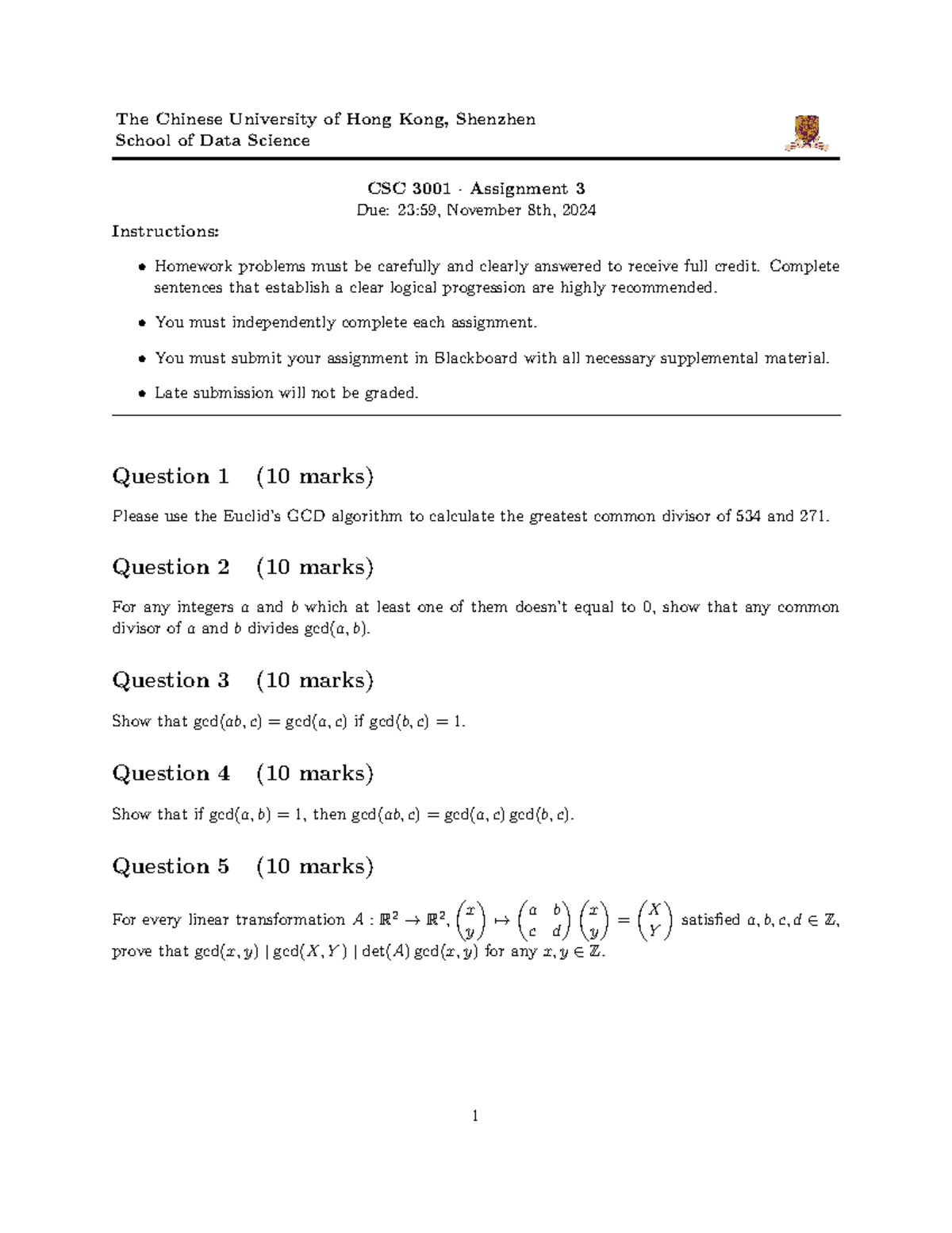 CSC 3001 Assignment 3: GCD Algorithm and Properties Explained - Studocu