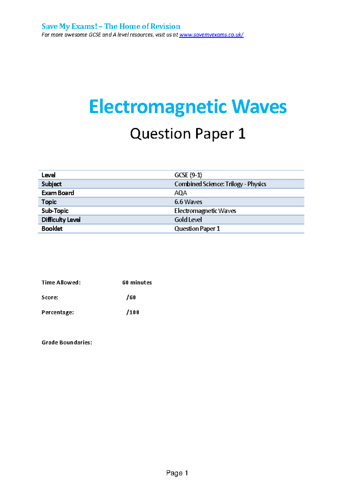 Electromagnetic Waves - GCSE Physics (9-1) AQA - Question Paper 1 - Studocu