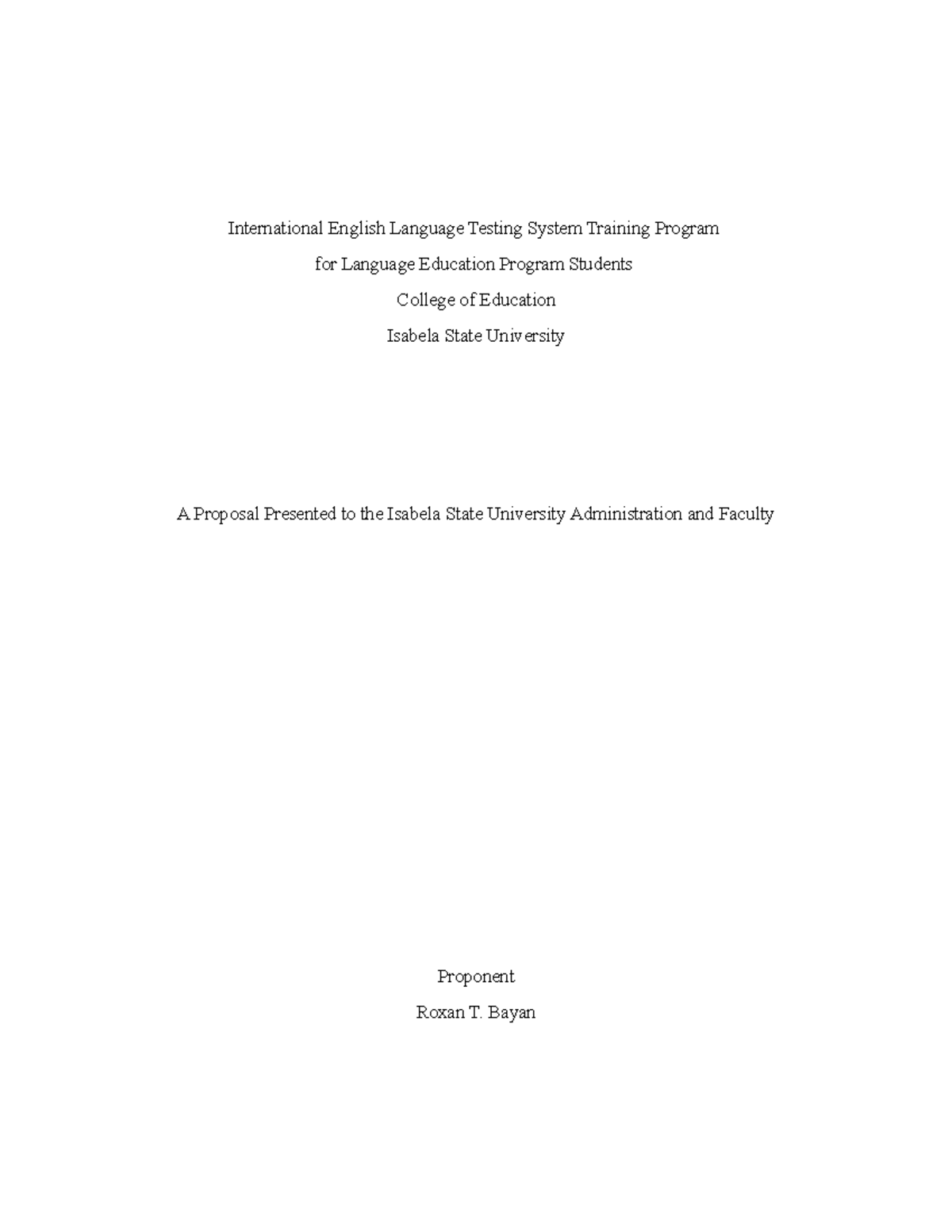 Proposal for IELTS Training Program in English Language Teaching - Studocu