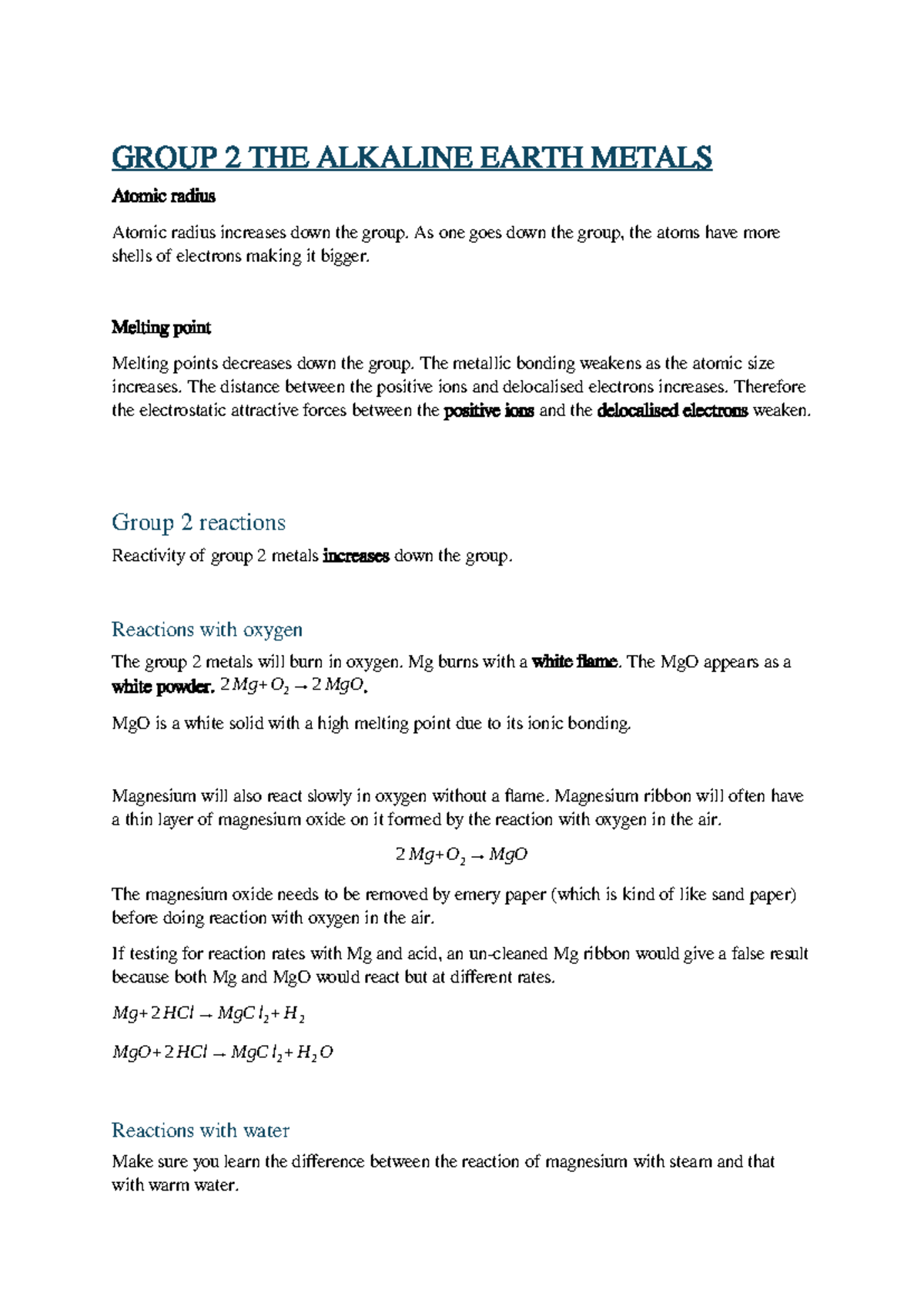 Group 2 notes: properties, reactions, and trends of alkaline earth ...