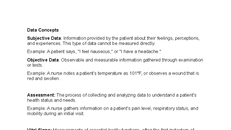 Nursing Skills in Data Concepts: Subjective & Objective Data Analysis ...