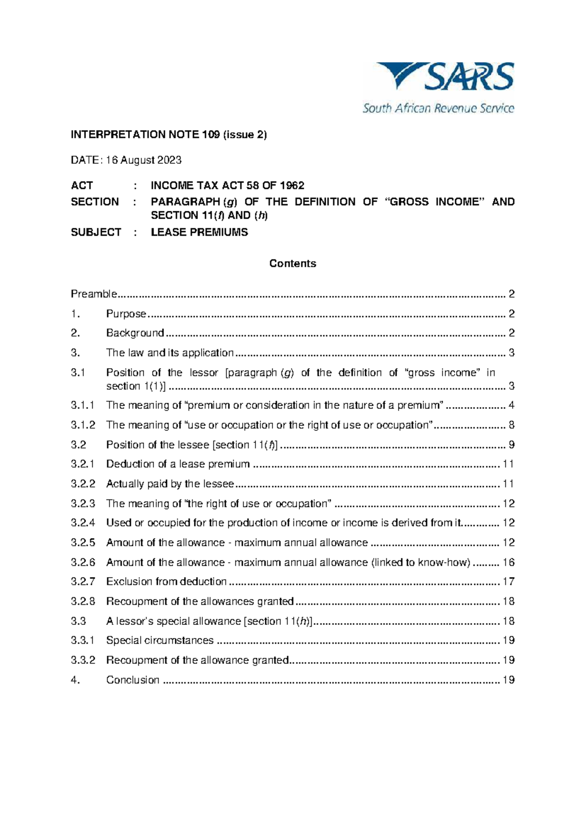 IN 109: Understanding Lease Premiums Under Income Tax Act 58 of 1962 ...