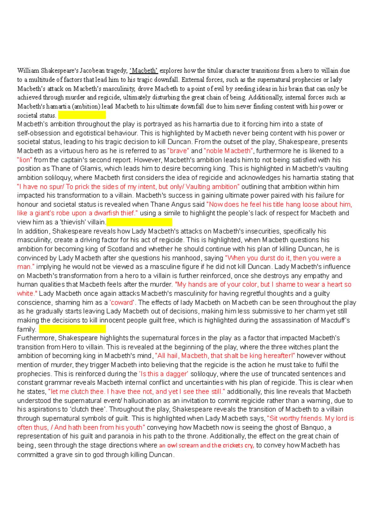 English Essay: Macbeth's Tragic Transition from Hero to Villain - Studocu