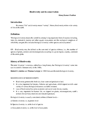 Biodiversity - Lecture notes 1-6 - Unit: BIODIVERSITY (Reading material ...