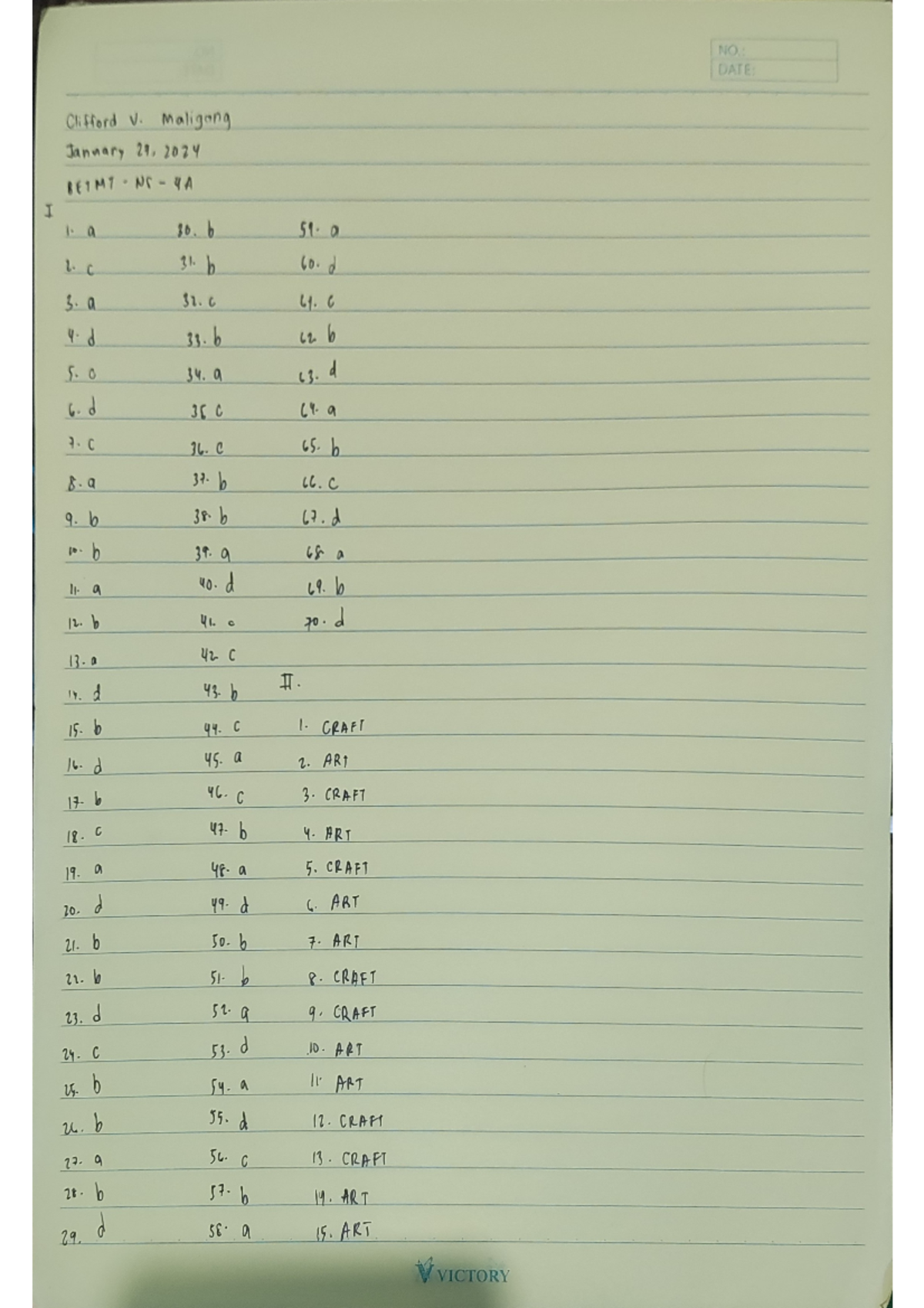 Maligang Final-EXAM-GEE - NO.: DATE Clifford V. Maligong January 27,2024 BETMT NS-4A I 1. a 30 ...