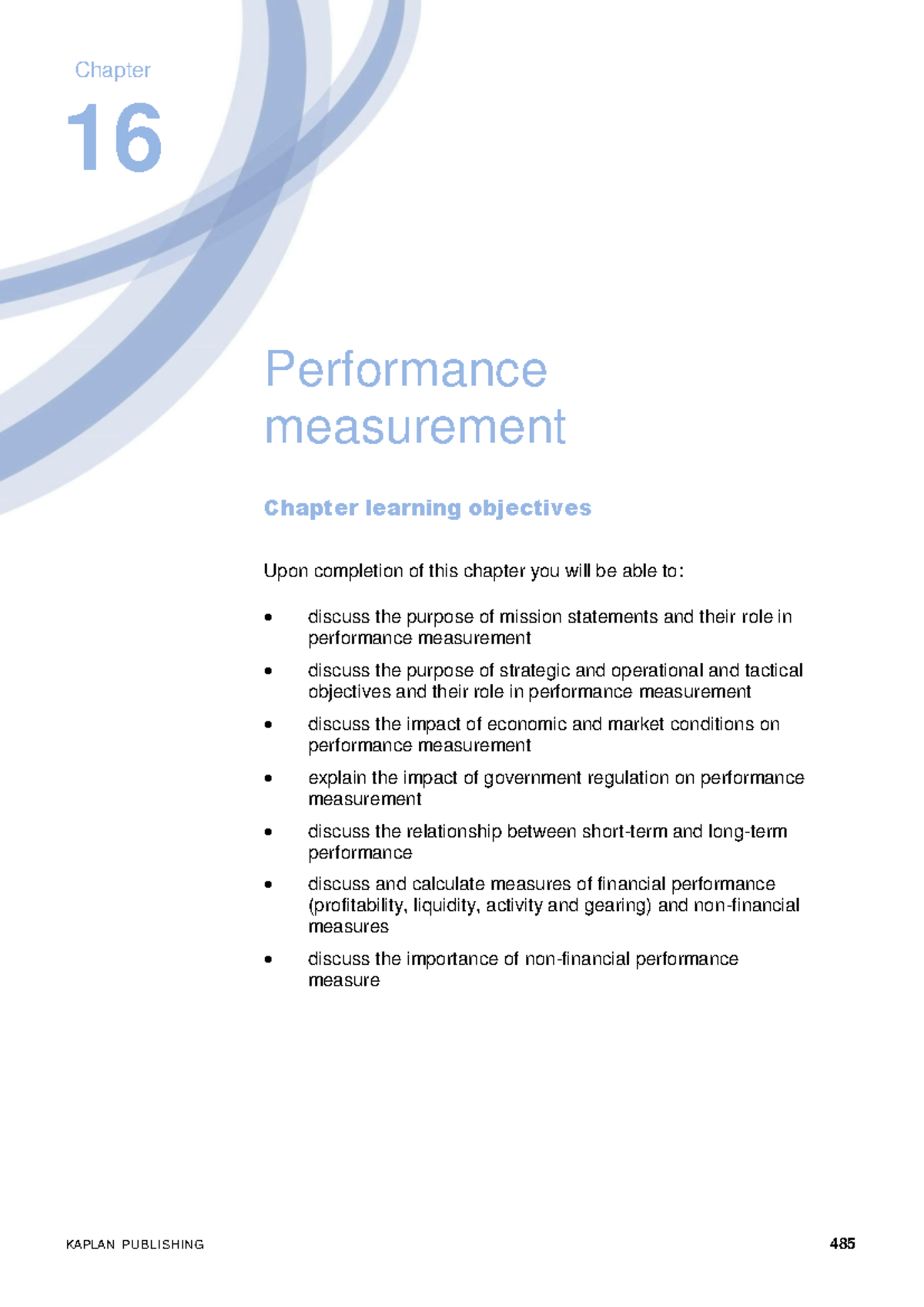 MA 485 Chapter 16: Performance Measurement and Key Indicators - Studocu