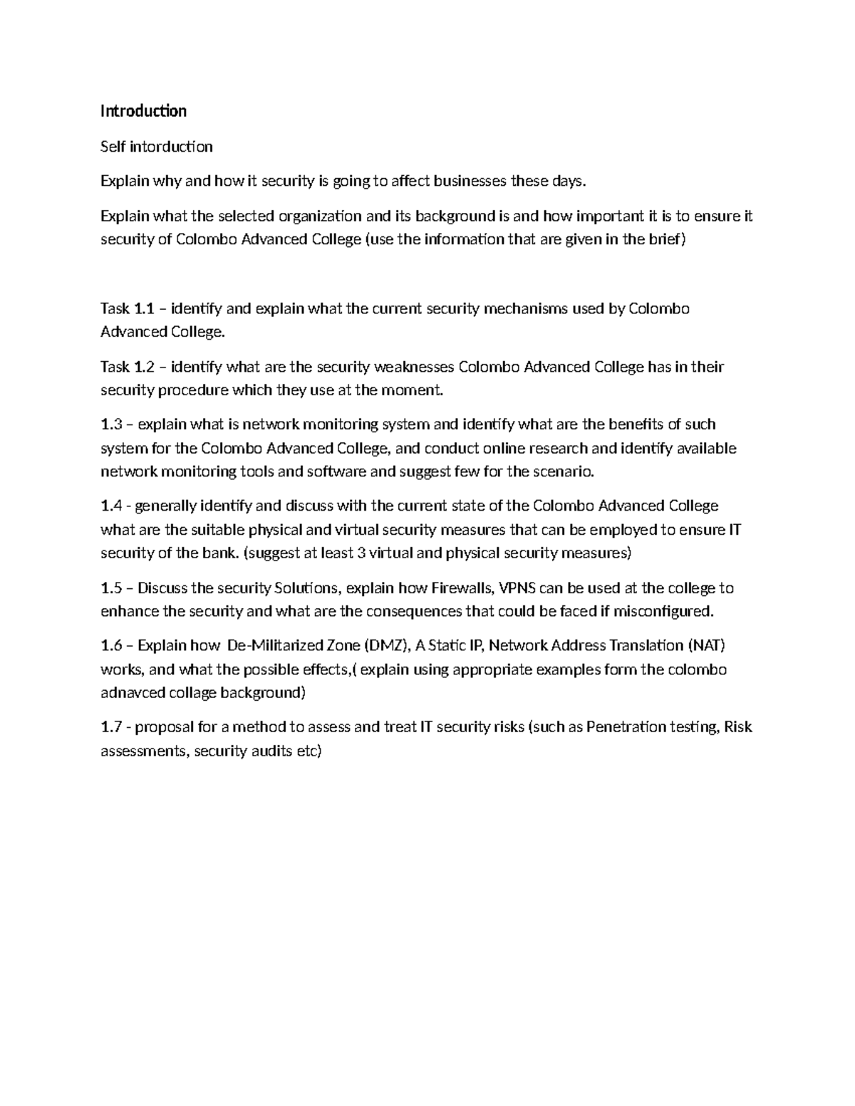 IT Security Assessment & Solutions for Colombo Advanced College (ITC ...