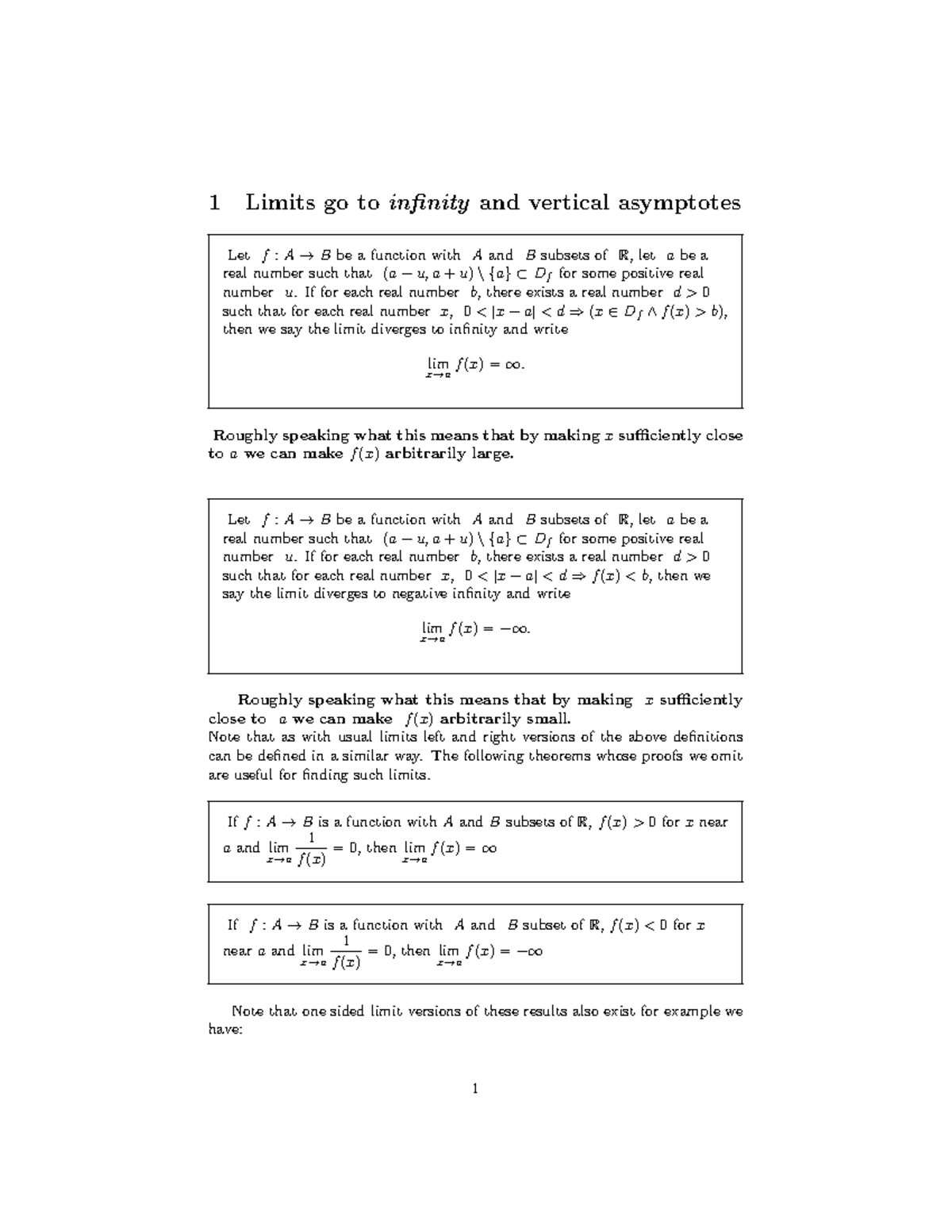 Limits to Infinity and Vertical Asymptotes - Notes (MATH 101) - Studocu
