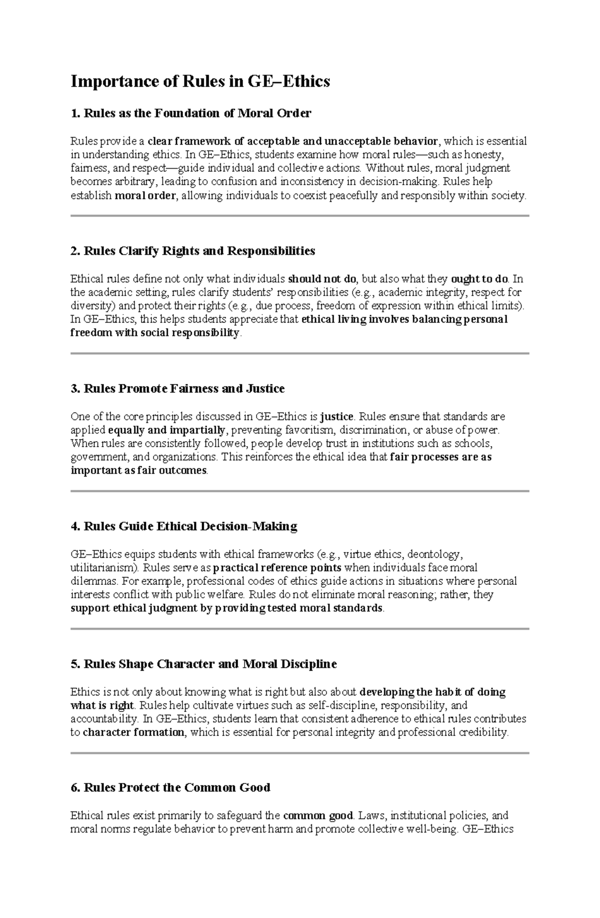 Ethics Module 1: The Importance of Rules in Moral Order - Studocu