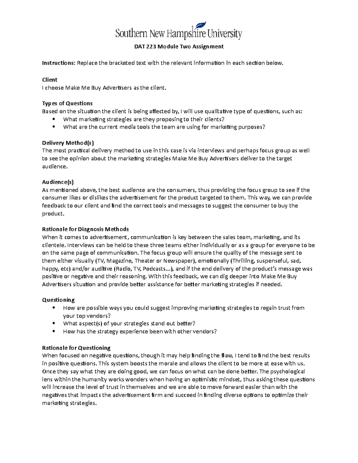 Dat 223 Module Two Assignment Dat 223 Module Two Assignment Instructions Replace The