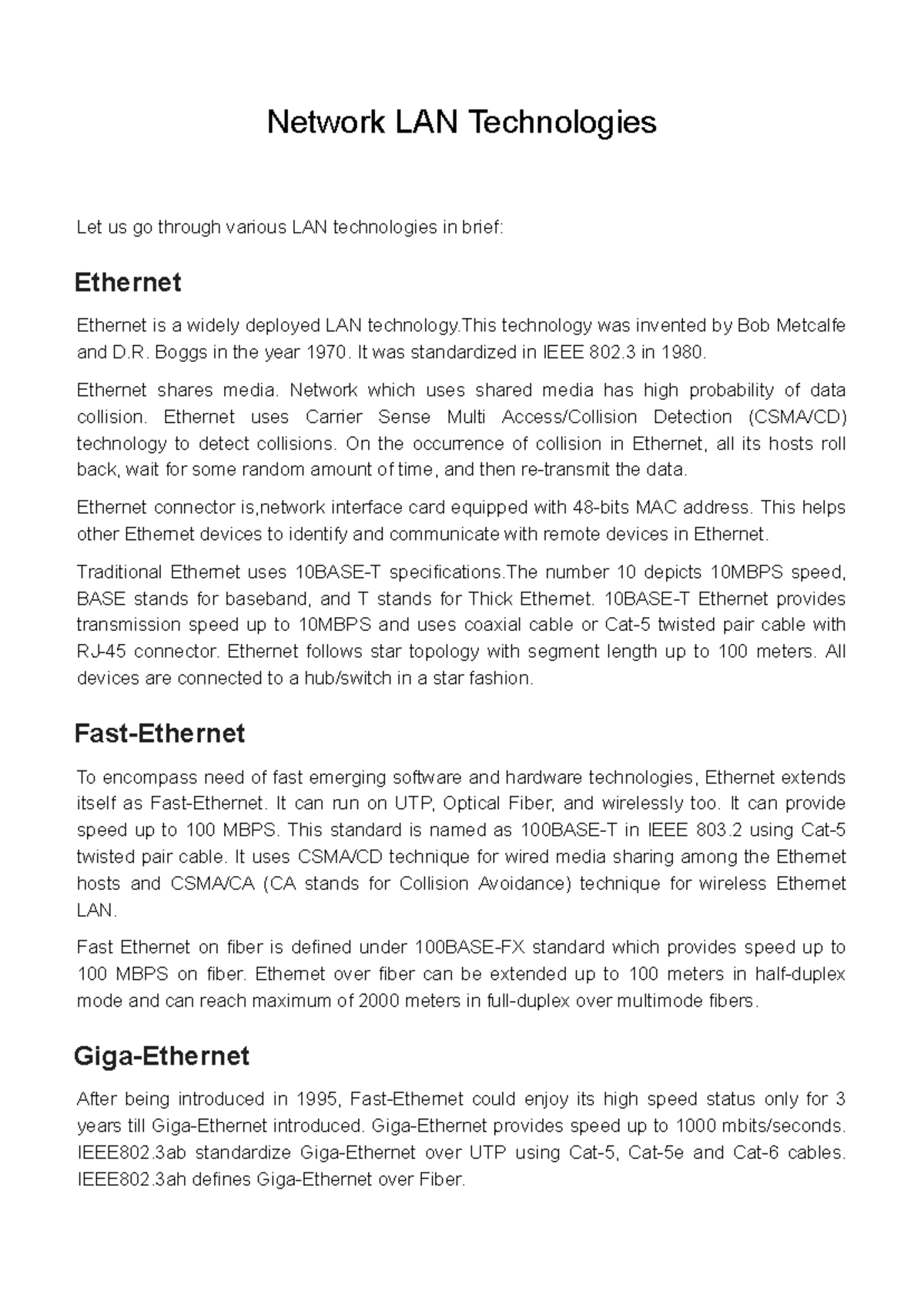 Network LAN Technologies Overview and Standards - Studocu