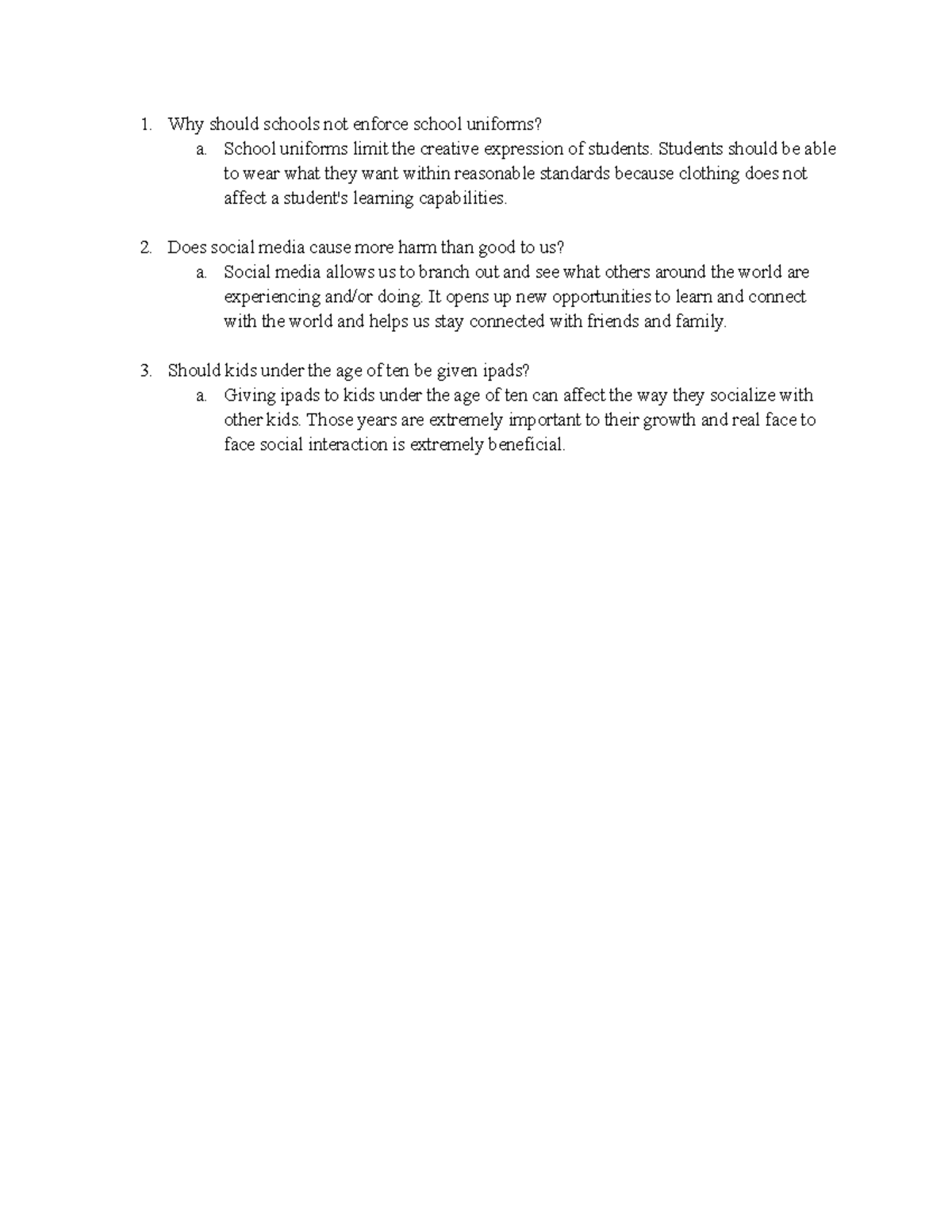 Thesis Statements: Analysis of School Uniforms, Social Media, and iPads ...