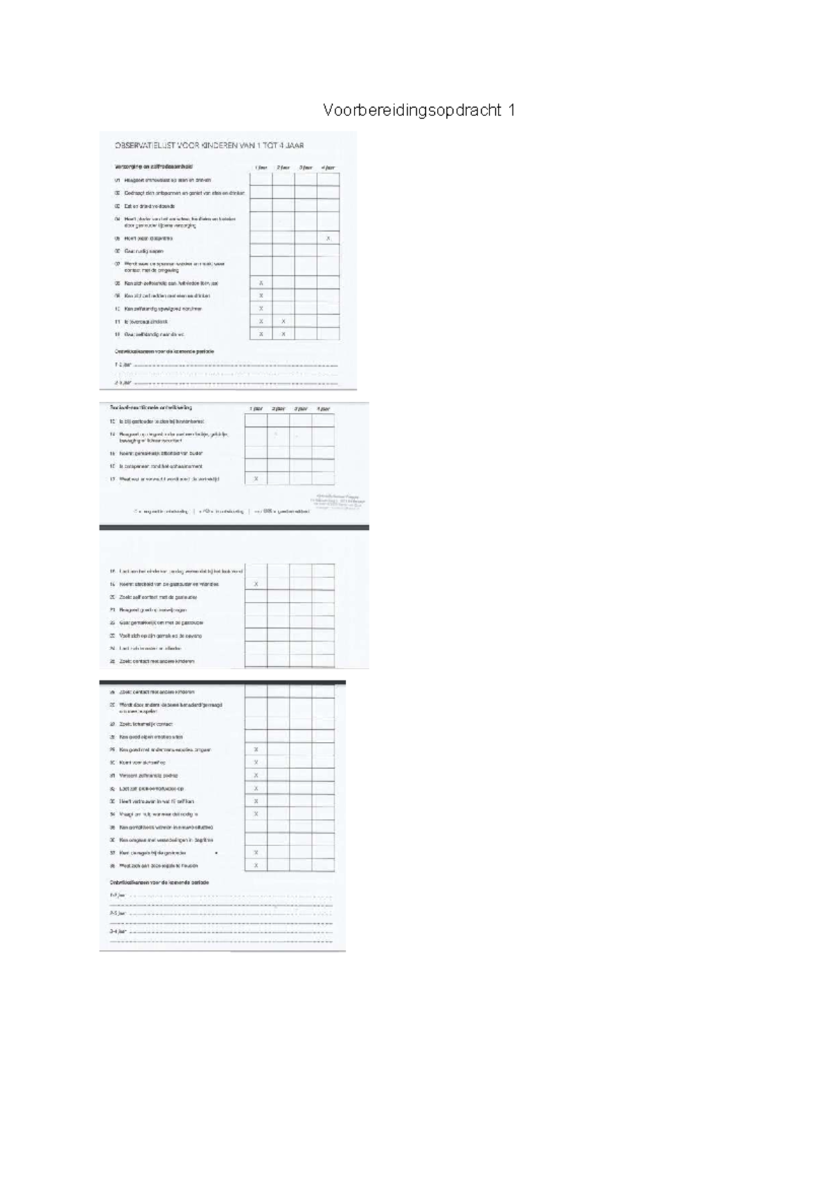 Voorbereidingsopdracht 1: Observatielijst Kinderen 1-4 Jaar - Studeersnel