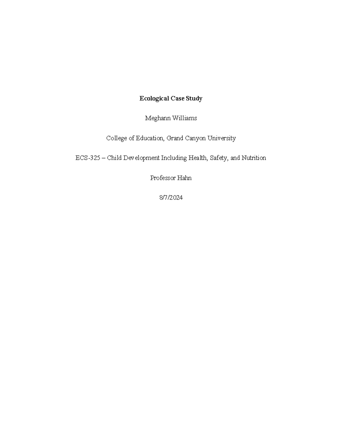 ECS-325 Ecological Case Study on Child Development Challenges - Studocu