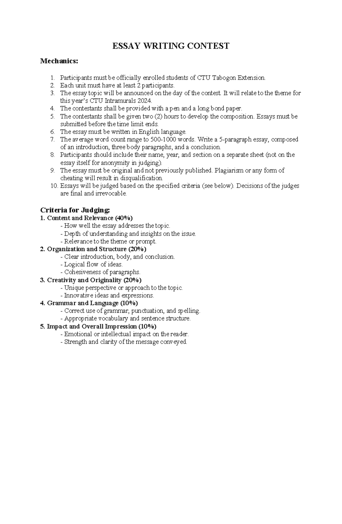 Updated Literary ARTS Mechanics AND Criteria - ESSAY WRITING CONTEST ...