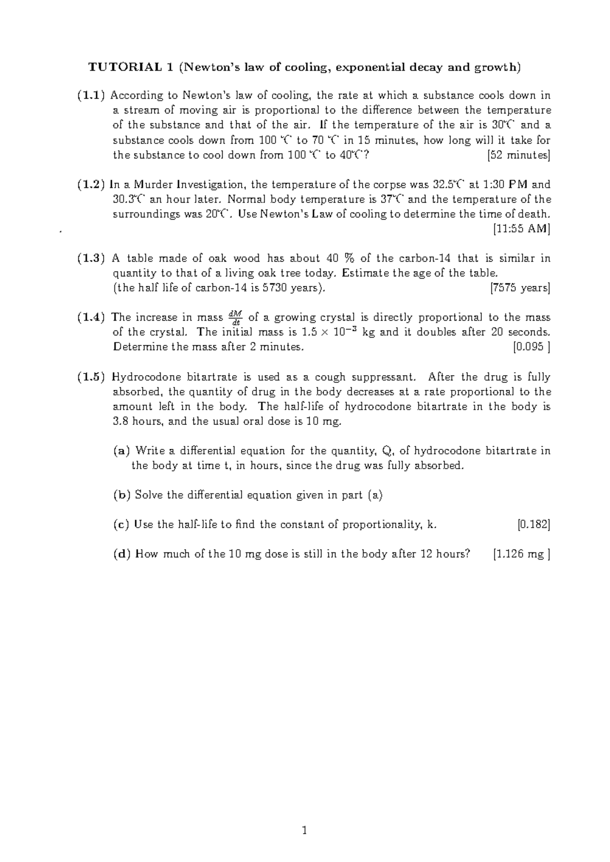 2026 Tutorial 1: Law of Cooling & Exponential Decay Analysis - Studocu