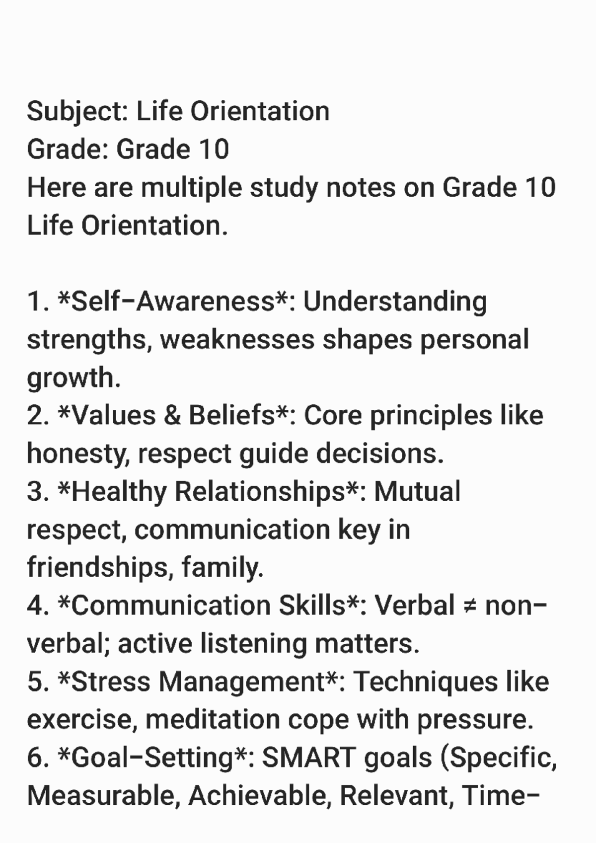 Lo Grade 10 Study Notes: Key Concepts in Life Orientation - Studocu