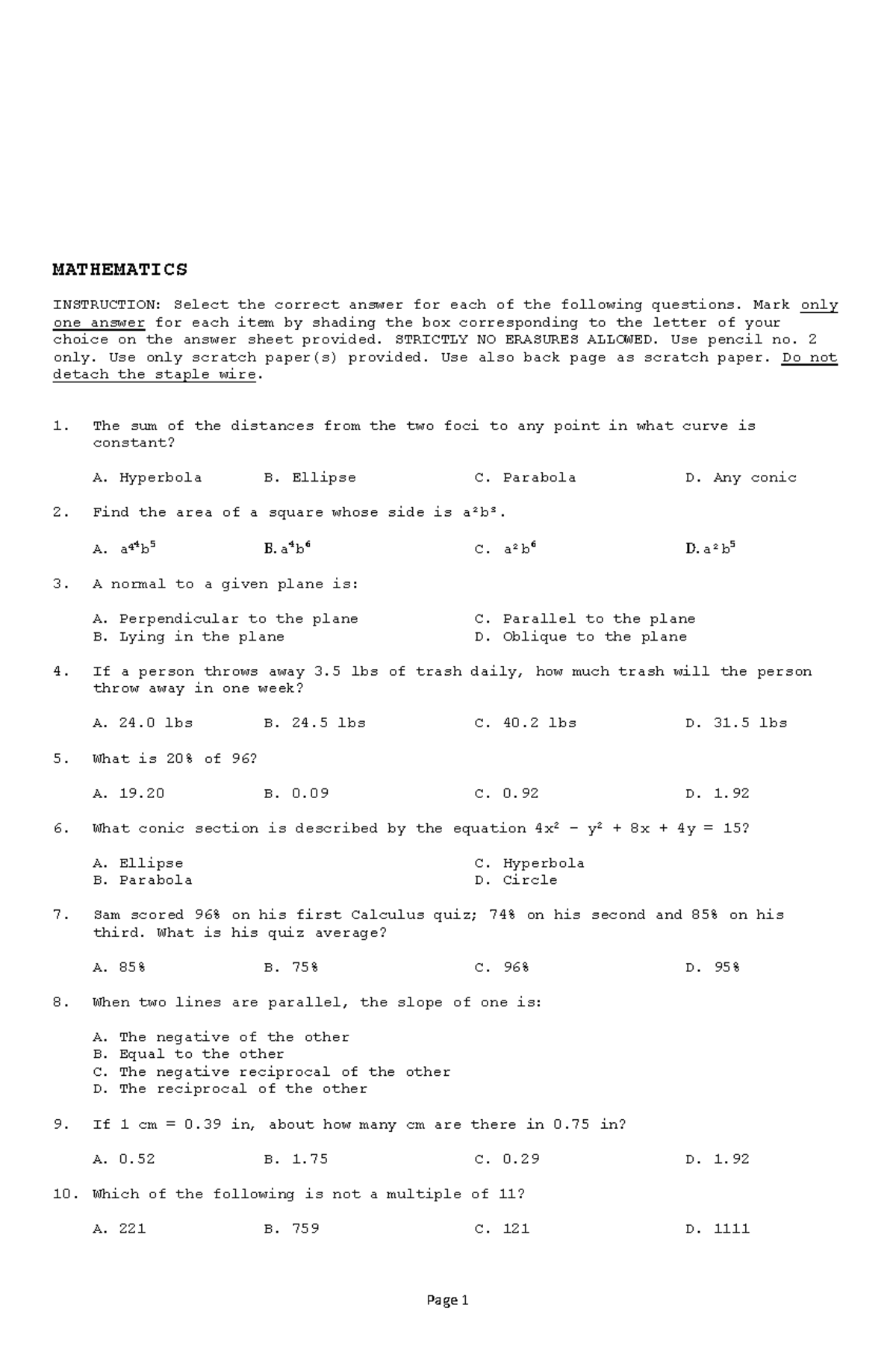 Ayuda-Math - Giving - MATHEMATICS INSTRUCTION: Select the correct ...