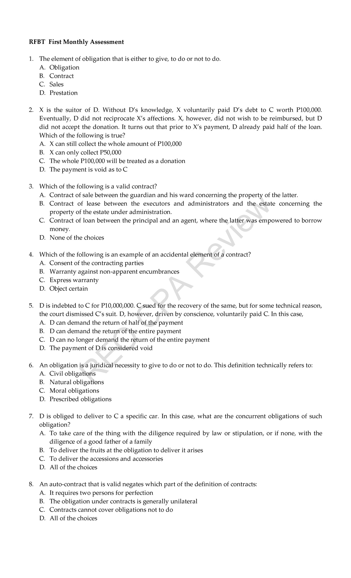 Annotated RFBT First Monthly Assessment - RFBT First Monthly Assessment ...