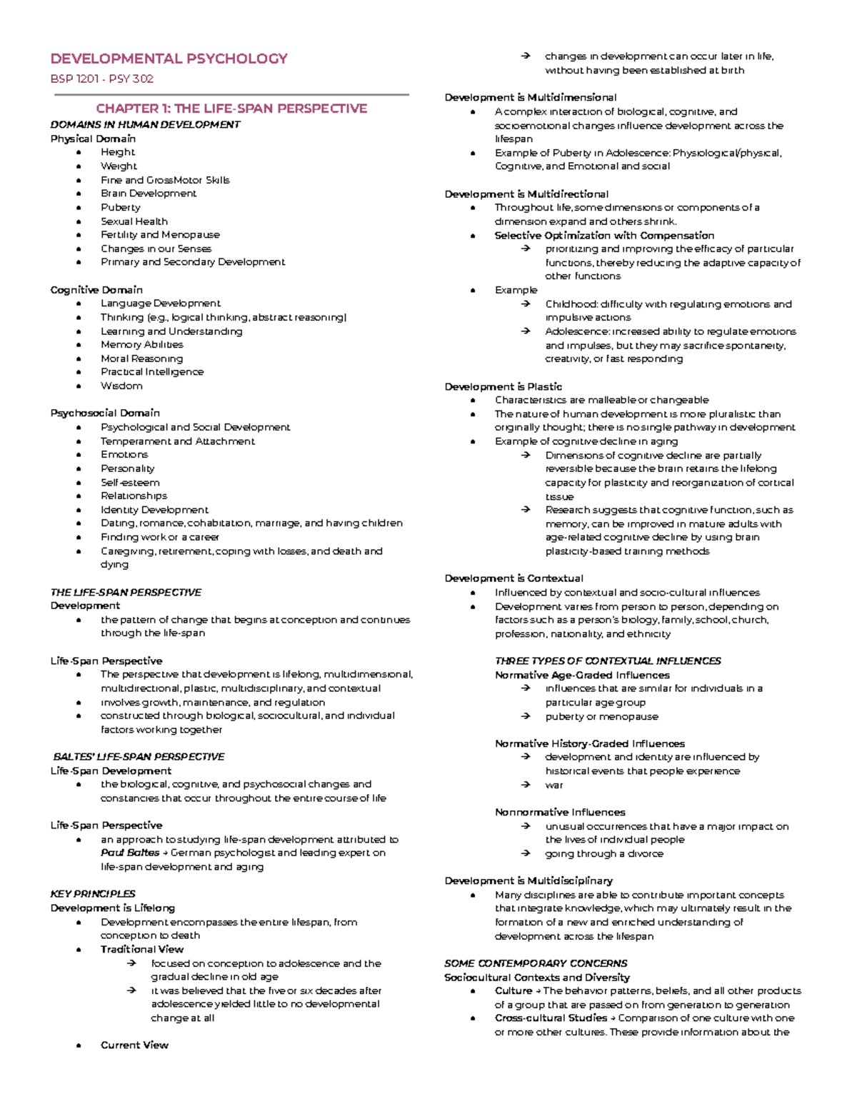 Developmental Psychology BSP 1201 PSY 302 Chapter 1: Human Development ...