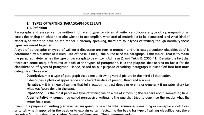 Milky Comprehensive English Guide: Types of Writing Notes - Studocu