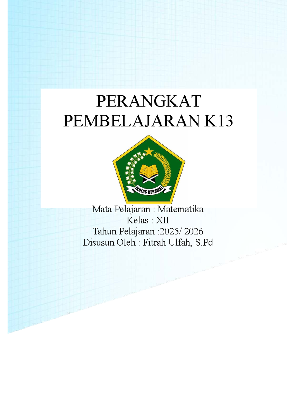 Cover - cover rpp matematika - PERANGKAT PEMBELAJARAN K Mata Pelajaran ...