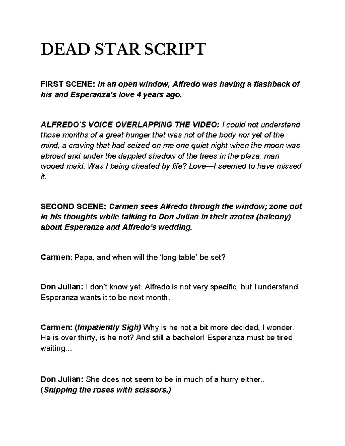 DEAD-STAR- Script - Movie adaptation - DEAD STAR SCRIPT FIRST SCENE: In ...