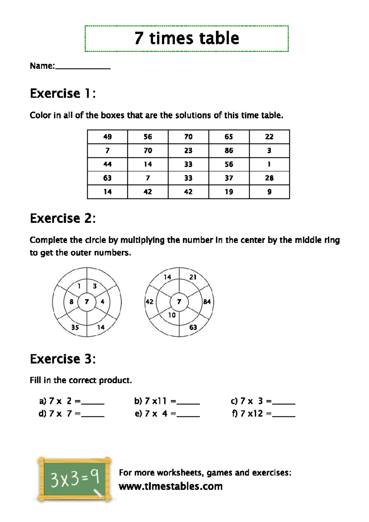 7 Times Table Worksheets (WS1): Exercises & Activities - Studocu