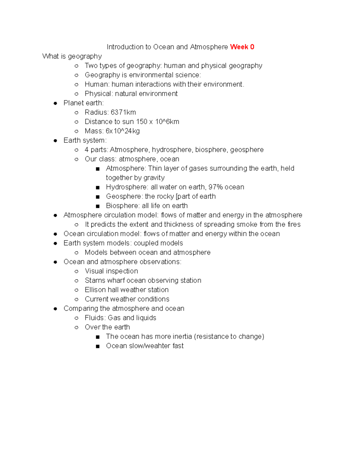 Geog 3 notes week 0 - Introduction to Ocean and Atmosphere Week 0 What ...