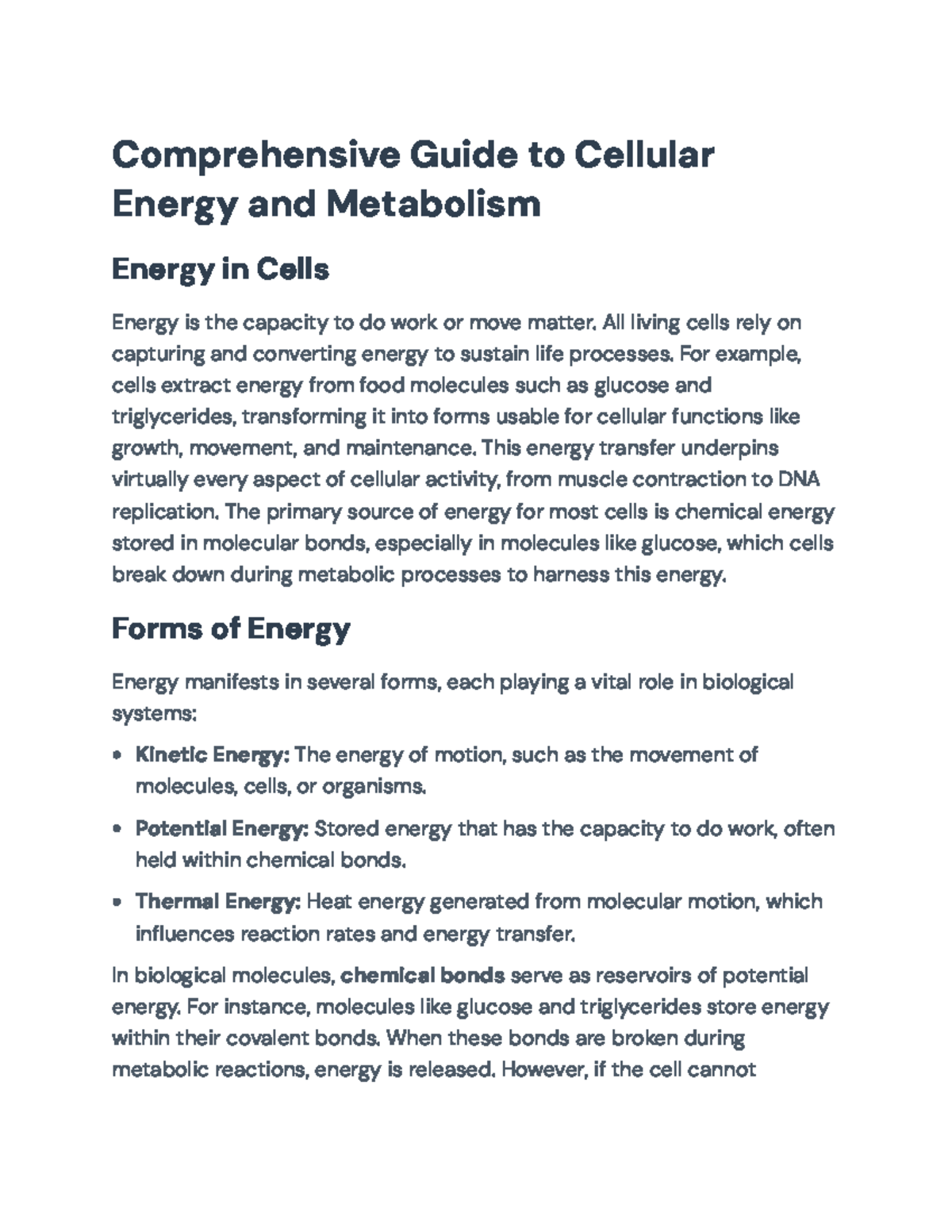Comprehensive Overview of Cellular Energy & Metabolism (BIO 101) - Studocu