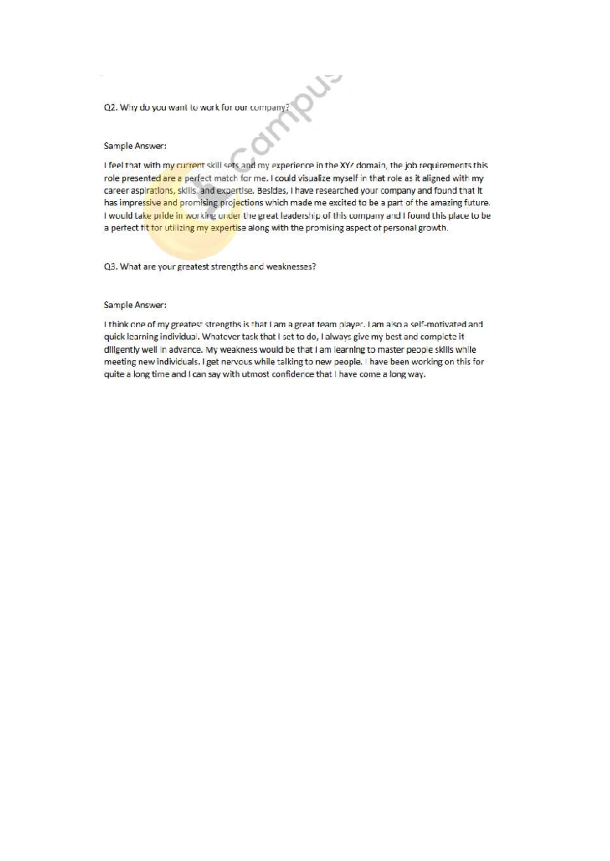 HR Interview Questions and Sample Answers - Course Code: HR101 - Studocu