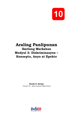 Araling Panlipunan 9 Modyul 6 - i 9 Araling Panlipunan Ikaapat na Markahan – Modyul 6: Mga ...